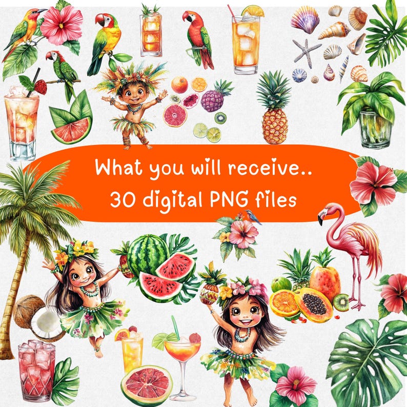 Cute Polynesian Clipart Pack | Tropical Island Pngs | 30 Images ...