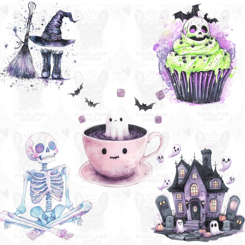 Kawaii Pastel Goth Clipart | Cute Spooky Digital PNG Pack | Chibi Bats ...