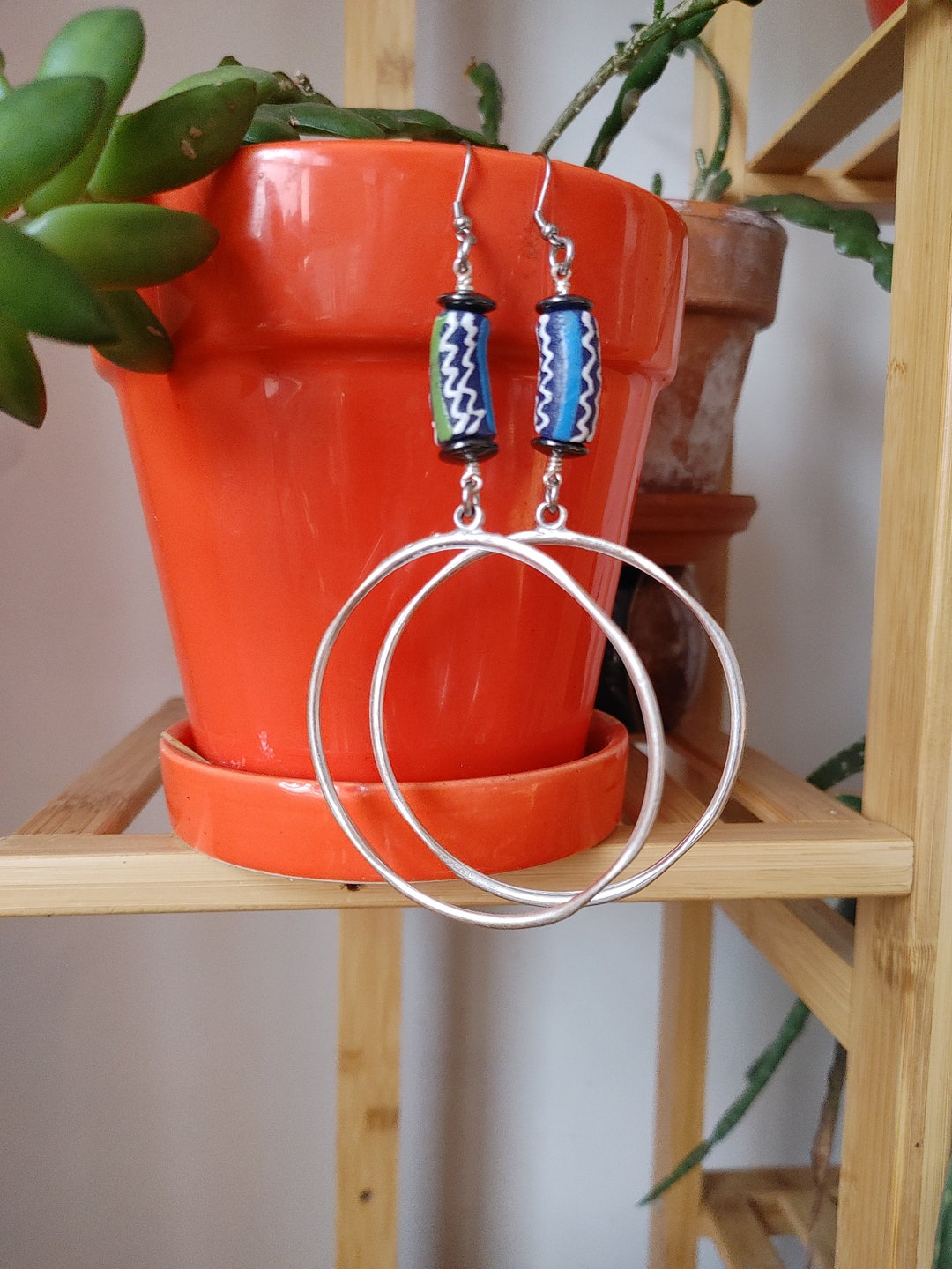 Funky Colorful African Hoop Earrings/ Afrocentric Statement Silver ...
