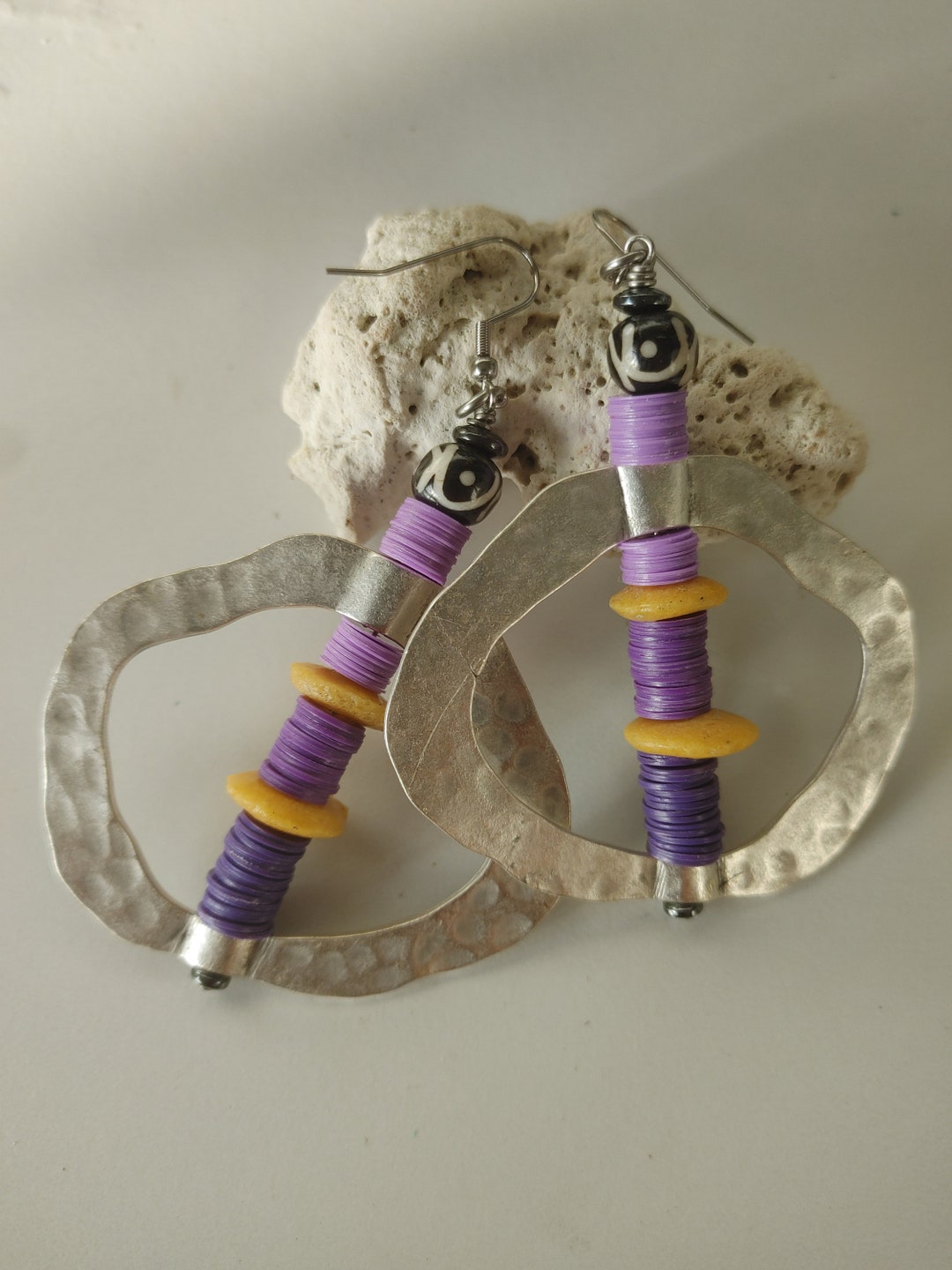 Purple Ashanti Bead Earrings: Afrocentric Tribal Statement Jewelry - Etsy