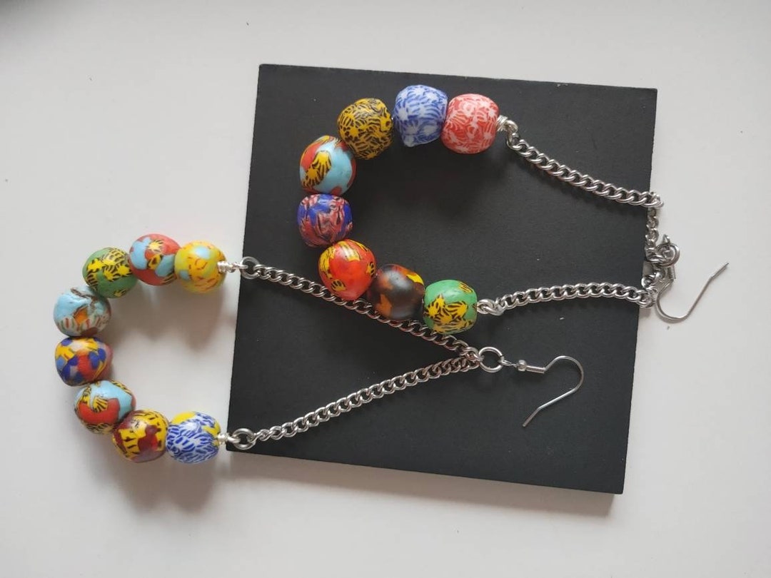 Funky Statement Mixed Color African Beaded Hoop Earrings , Statement ...