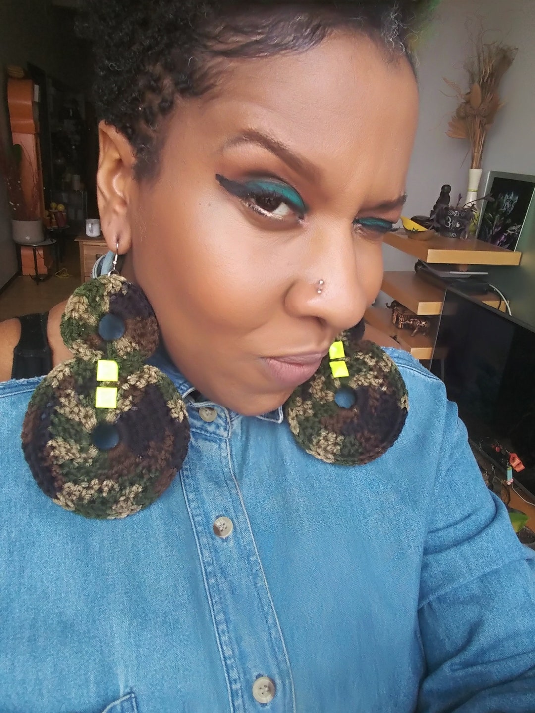 Crochet Earrings// Army Earrings // Big Crochet Earrings/ Crochet ...