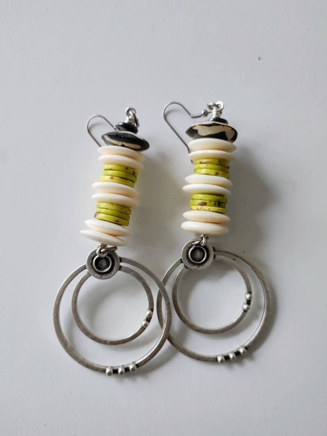Limegreen African Hoop Earrings, Green Silver Beige Black and White ...