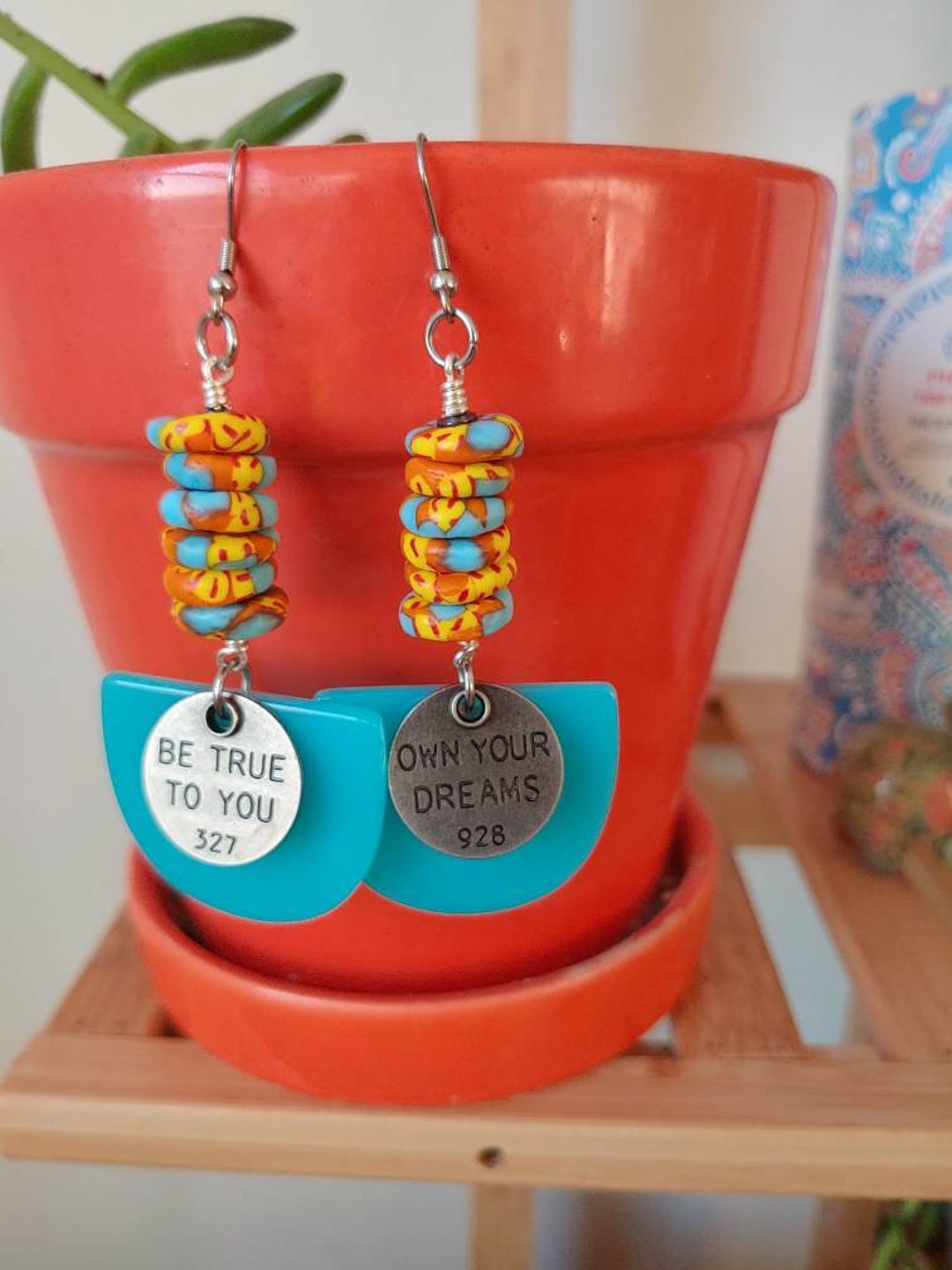 Affirmation Earrings/ Mantra Earrings/ Positive Message Earrings / Blue ...