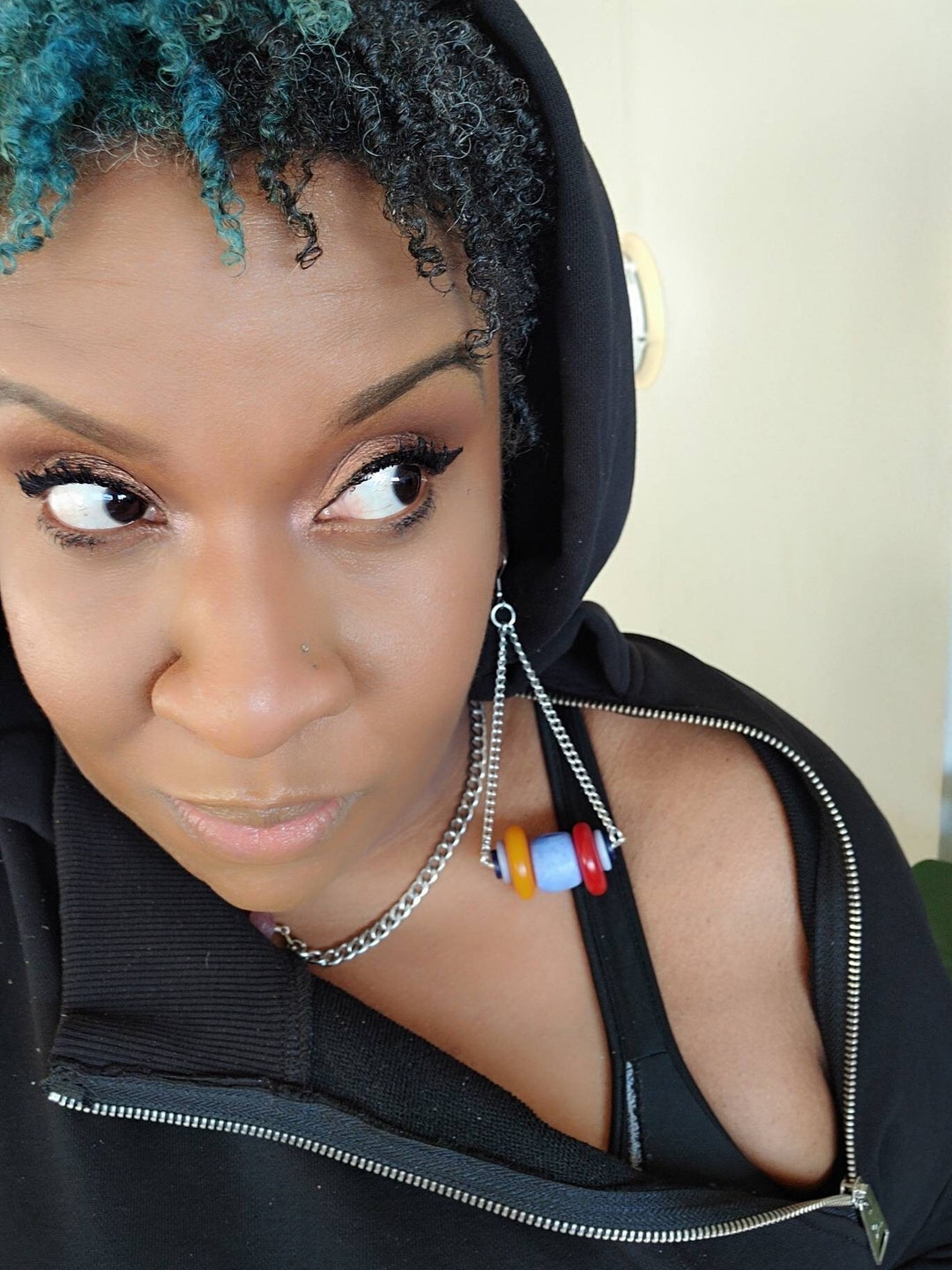 Afrobeat Chain Earrings: Ghanaian Drum, Amber & Copal Disks - Etsy