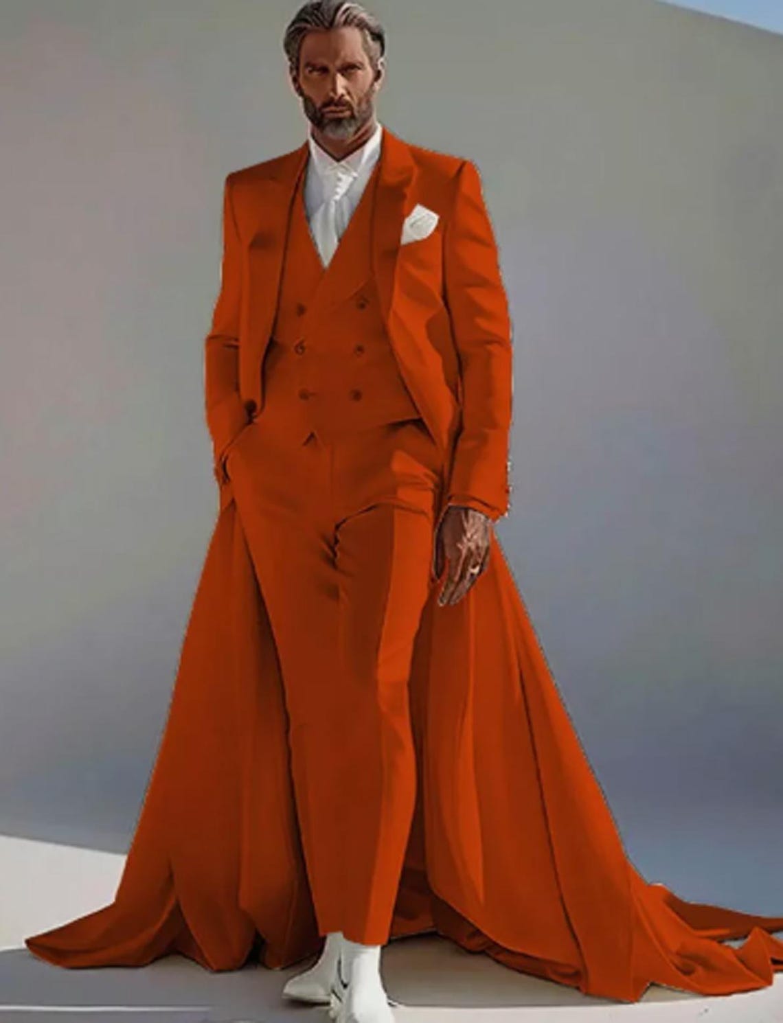 Luxury Men's Fashion Suits Long Train Jacket Vest Pant 3 Pieces for Red ...