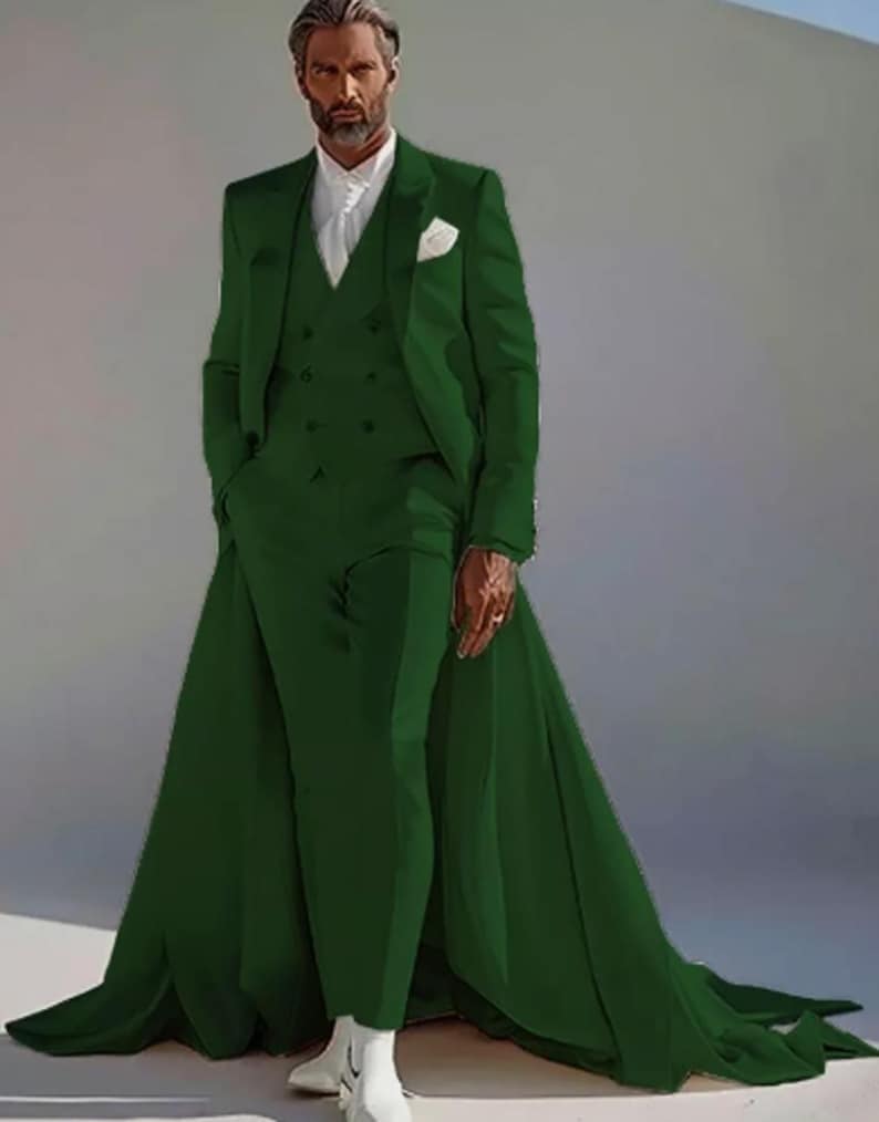 Terno masculino de luxo, elegante, com paletó, colete e calça de cauda ...