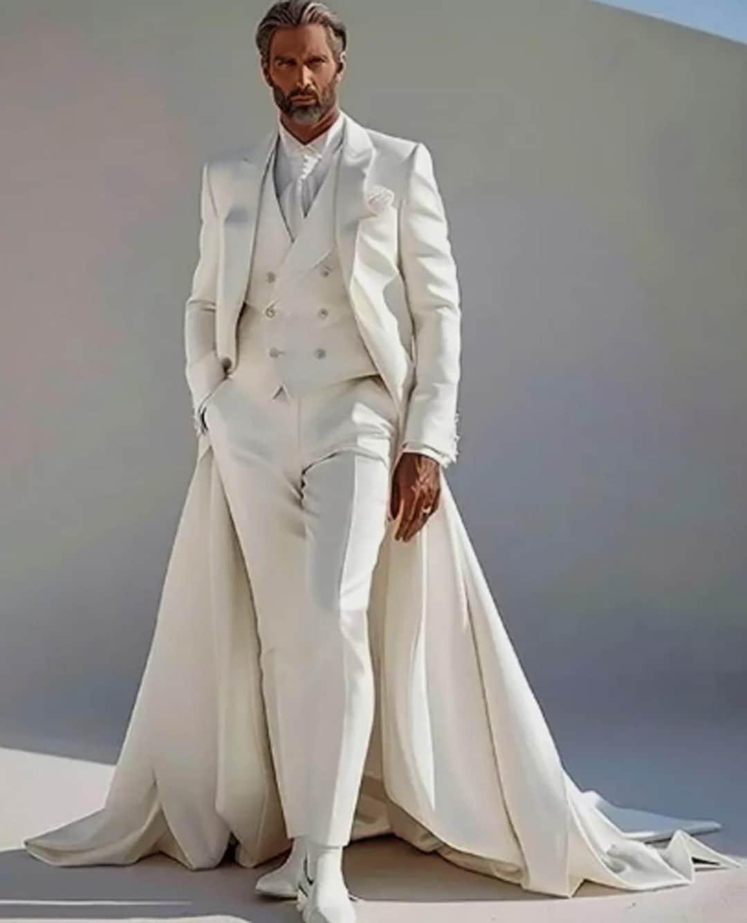 Terno masculino de luxo, elegante, com paletó, colete e calça de cauda ...