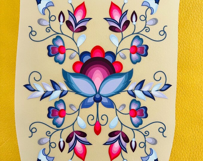 Medium 7x8 Iron on Vinyl Applique Native American Cree Floral Regalia ...