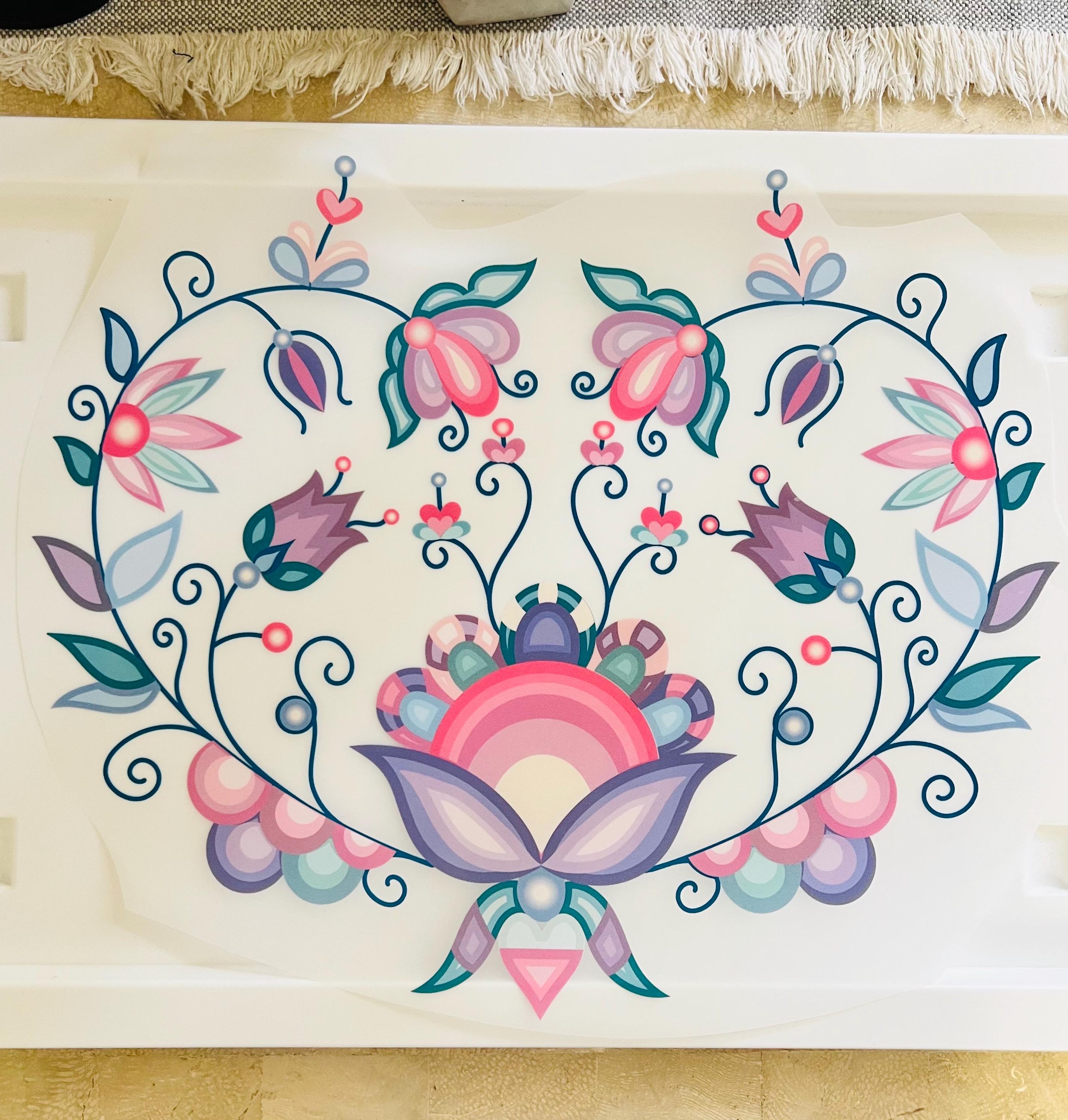 Large 10x9 Iron on Vinyl Applique Native American Cree Floral Regalia ...