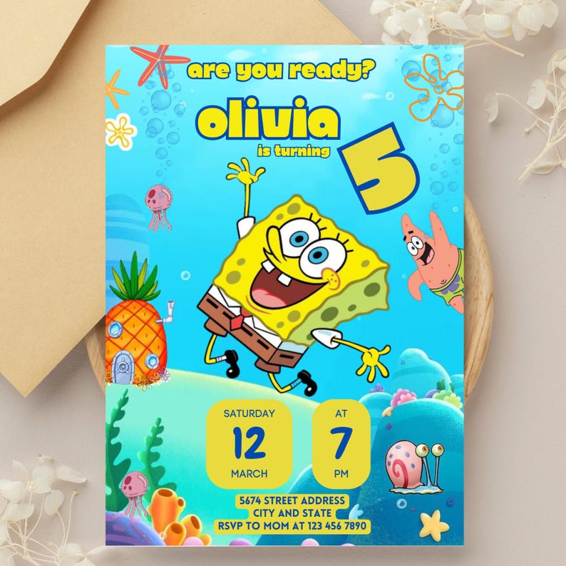 Spongebob Invite | Editable Invitation | Spongebob Party | Sponge Bob ...