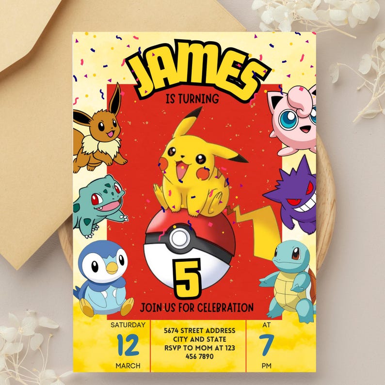 Pokemon Birthday Invitation, Pikachu Party (canva Template, Digital ...