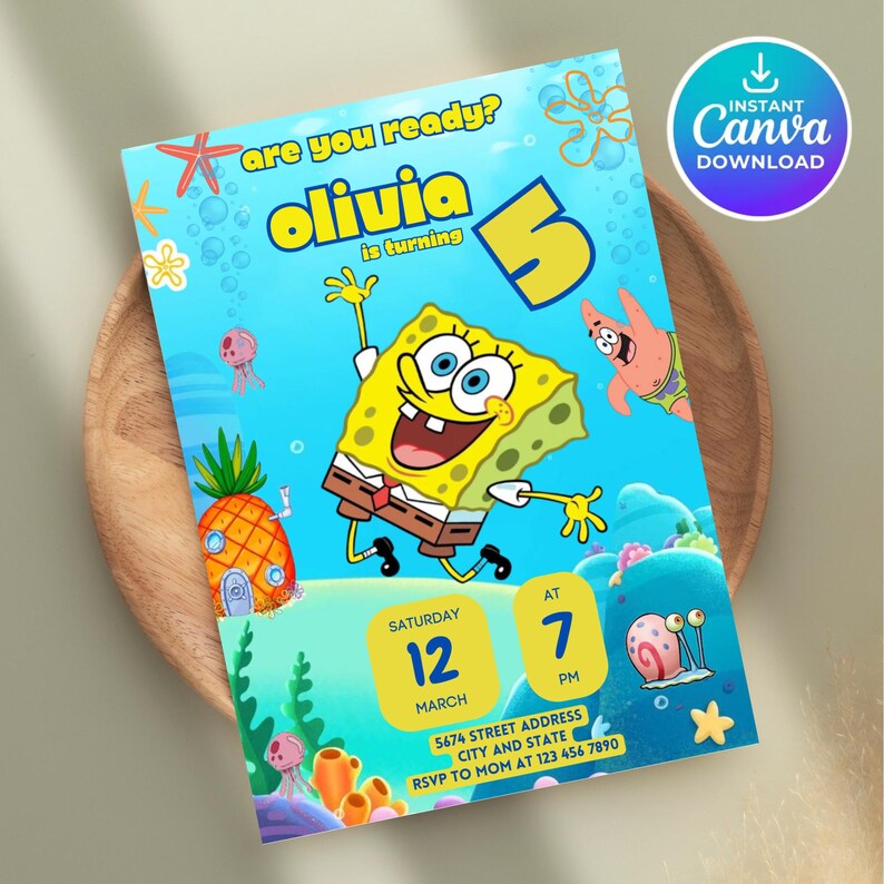 Spongebob Invite | Editable Invitation | Spongebob Party | Sponge Bob ...