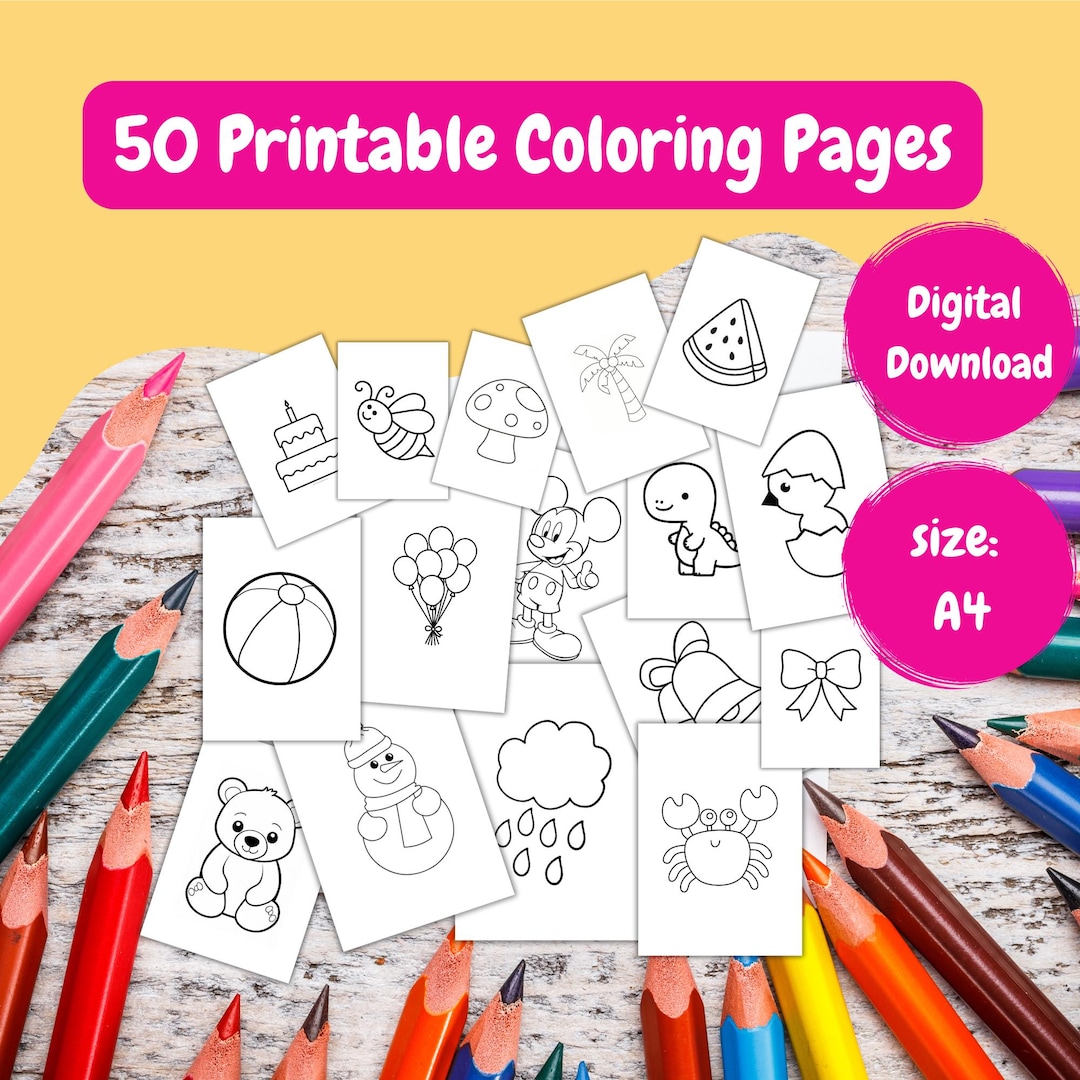 50 Easy Coloring Pages for Kids, Toddlers, Preschoolers (PDF Pattern ...