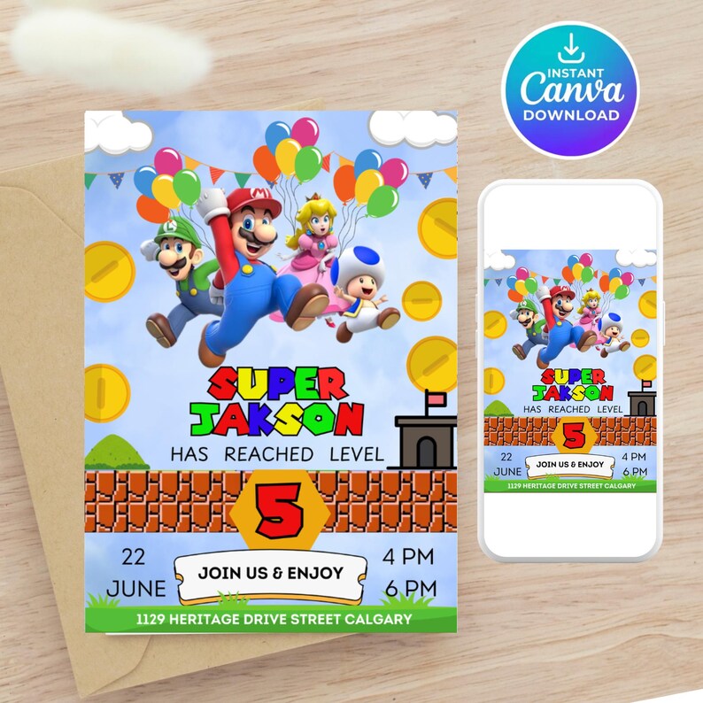 Editable Mario Bros Invitation, Super Mario Birthday Invitation ...