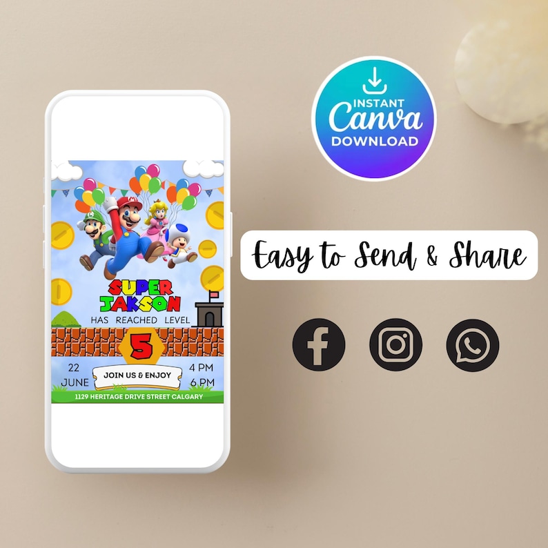 Editable Mario Bros Invitation, Super Mario Birthday Invitation ...