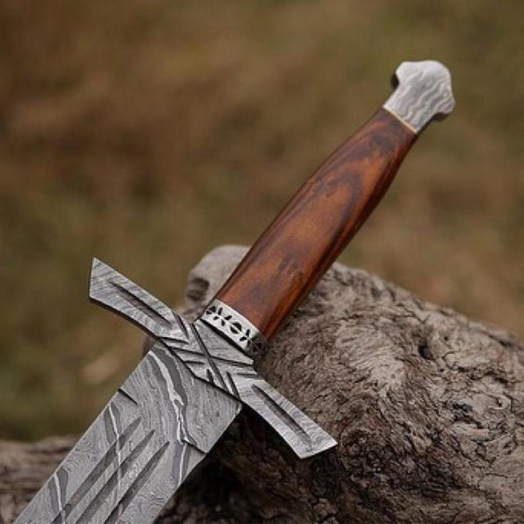 Real Medieval Viking Damascus Steel Handmade Sword With Leather ...