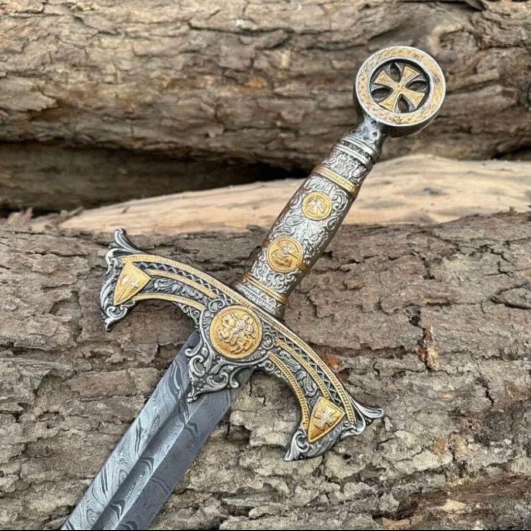 Handmade Templar Knights Sacred Holy Sword, Damascus Sword, Medieval ...