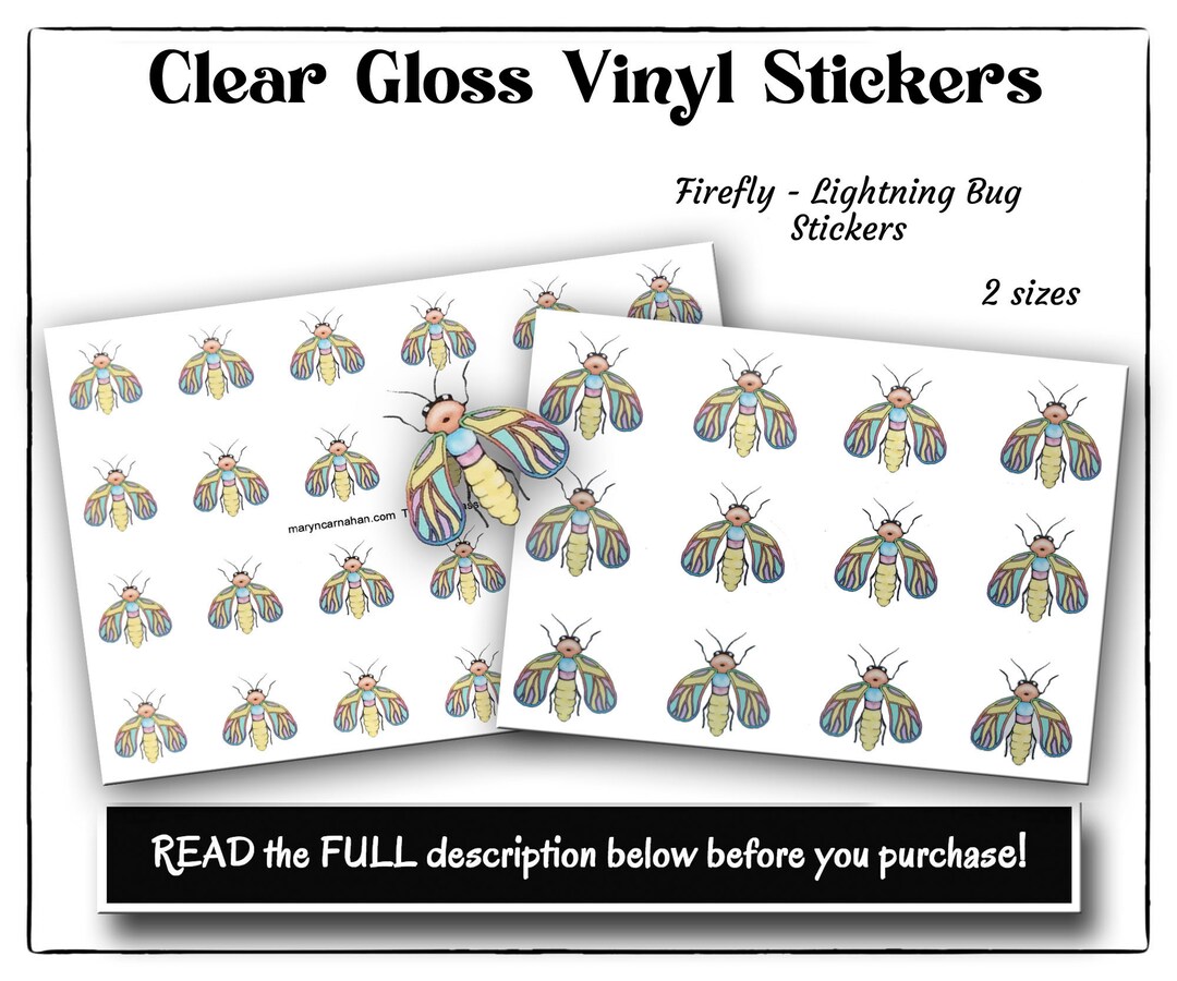 Firefly Clear Gloss Stickers, Lightning Bug Clear Gloss Stickers, Smear ...