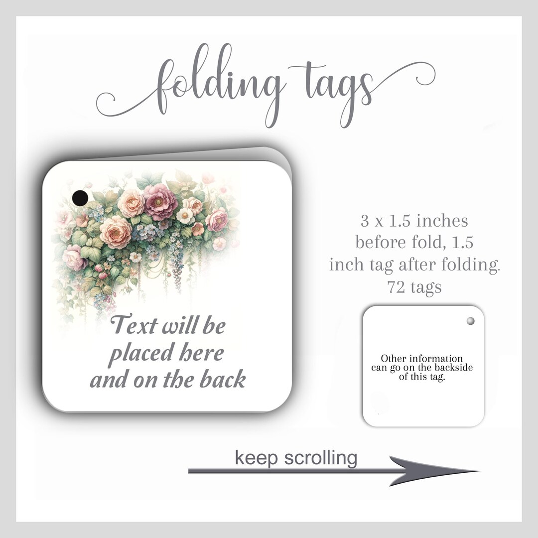Folding Gift Tags Custom Floral Designs, 1.5 Inches After Fold, 36 or ...