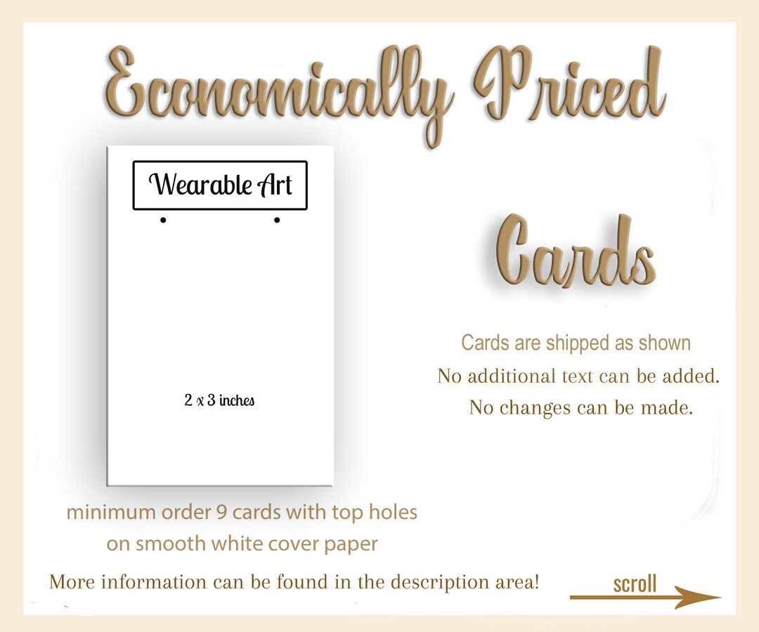 Earring Cards 2x3 Inches Wearable Art Economically Priced on White Card ...