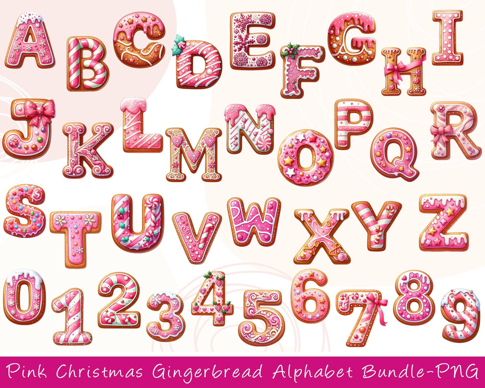 Pink Christmas Gingerbread Alphabet Png, Pink Christmas Gingerbread ...