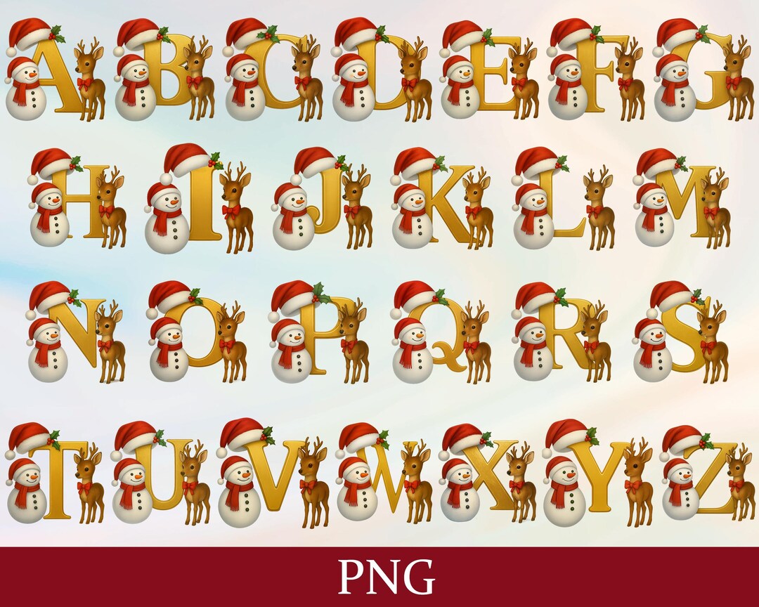 Christmas Alphabet Clipart Bundle Png,christmas Alphabet Png,santa Hat ...