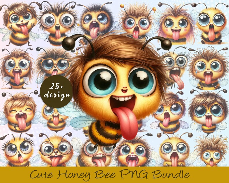 Funny Honey Bees Watercolor Clipart Bundle,cute Bee Clipart Bundle,cute ...