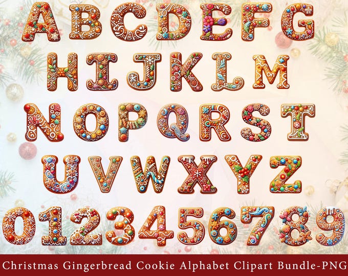 Gingerbread Alphabet Clipart, Christmas Letters & Numbers, Holiday ...