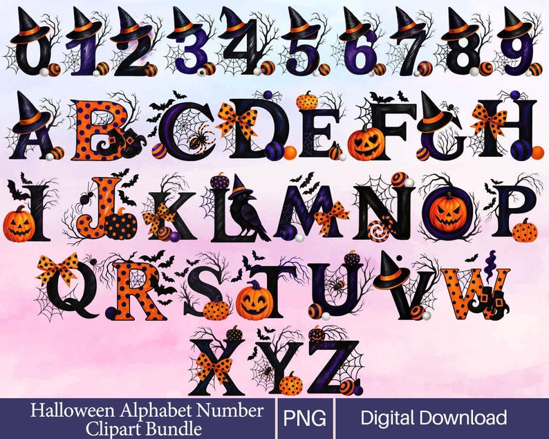 Halloween Alphabet Sublimation Clipart | Spooky Letters & Numbers ...
