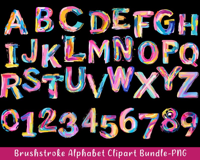 Brushstroke Letters Alphabet Clipart Bundle | Hand Painted Alphabet PNG ...