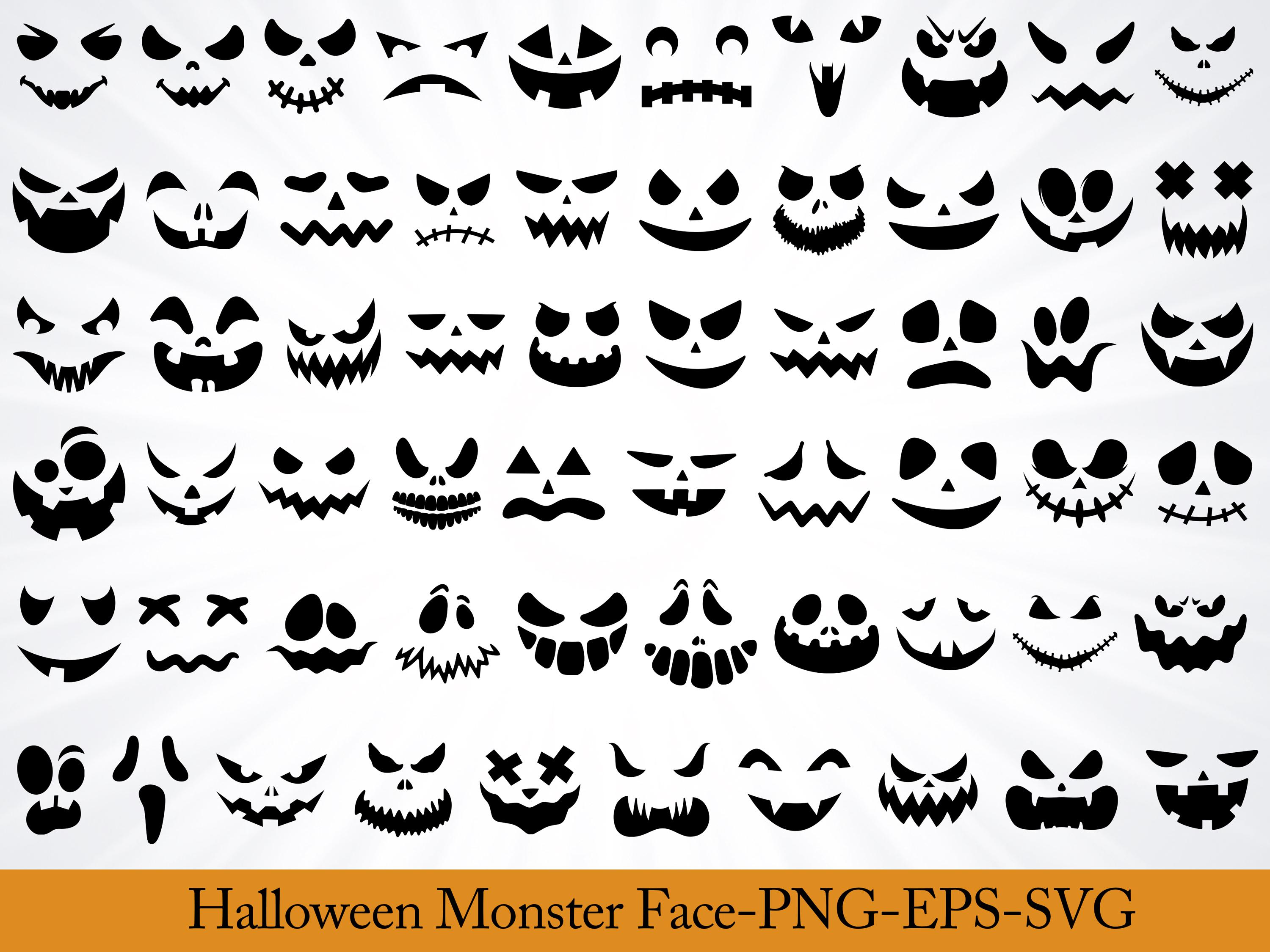 Halloween Monster Pumpkin Face Svg Png,scary Monster Faces SVG Bundle ...