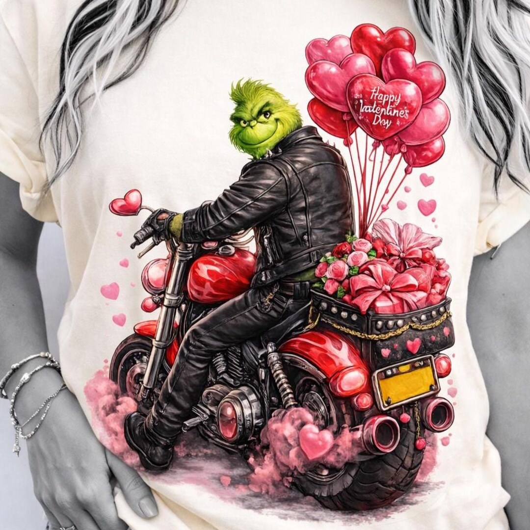 Grinch Biker Valentine PNG, Love Motorcycle Design, Grinch Valentine ...