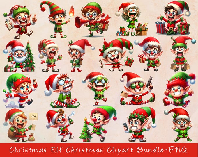 12 PNG Funny Elf Clipart – Christmas Elf PNG With Crazy Hair and Funny ...