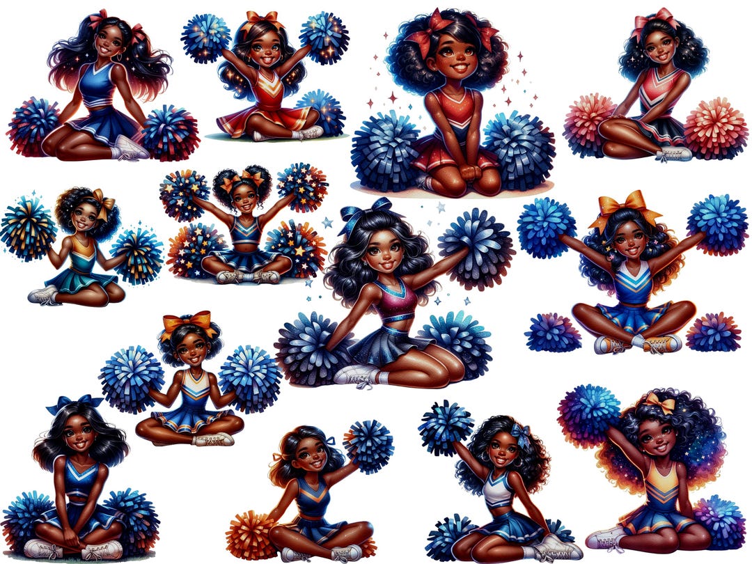 Black Girl Cheerleader Sublimation PNG | Cute Cheerleader Clipart ...