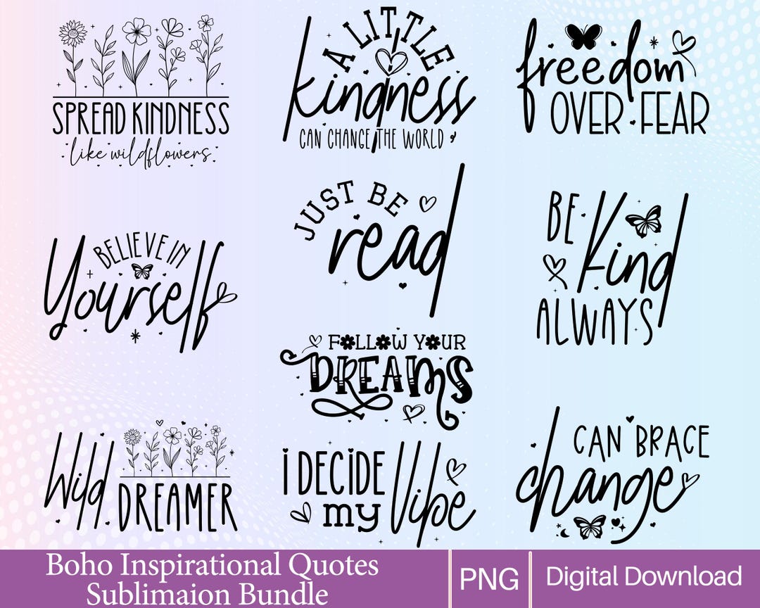 Boho Inspirational Quotes PNG Bundle | Motivational Affirmations ...