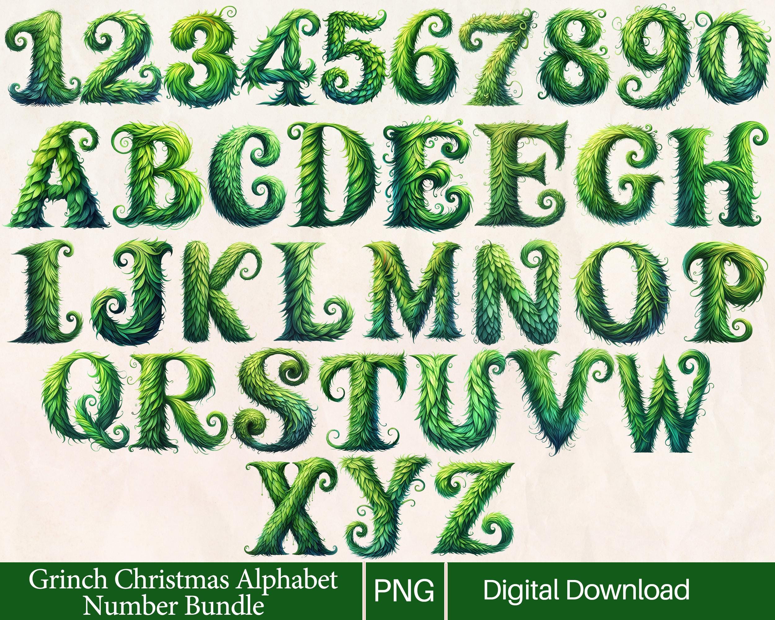 Grinch Alphabet Png, Grinch Christmas Letters & Numbers | Holiday Font ...