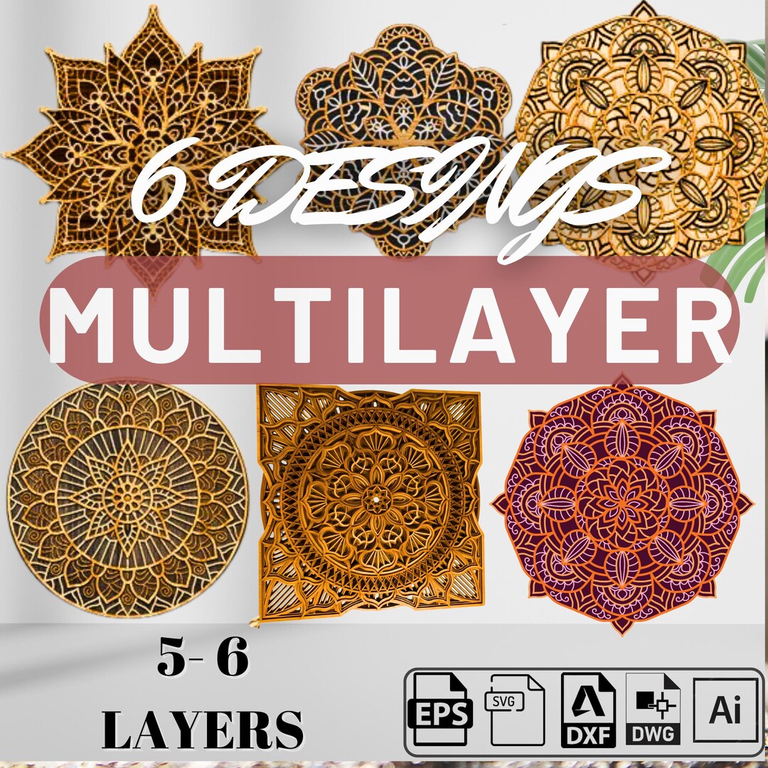 6 Set of 3D Mandala SVG Multilayer, Laser Cut File, Multilayer Mandala ...