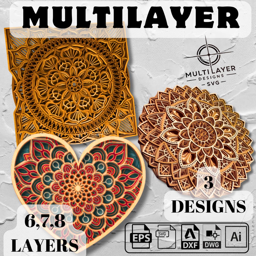 3 Set of 3D Mandala SVG Multilayer, Laser Cut File, Multilayer Mandala ...