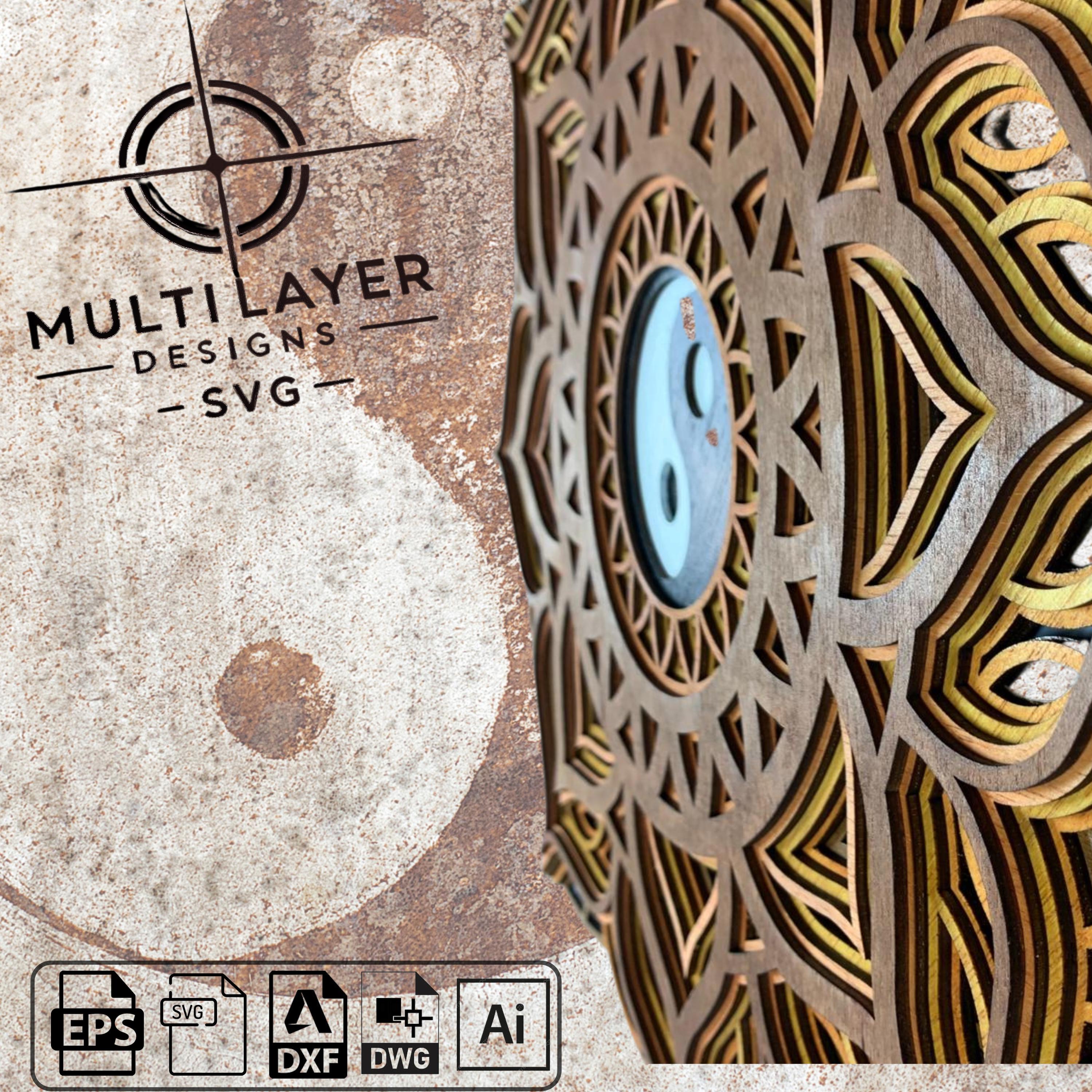 Yin Yang Mandala Layered SVG, Laser Cut Multilayer Mandala, 3d Laser ...