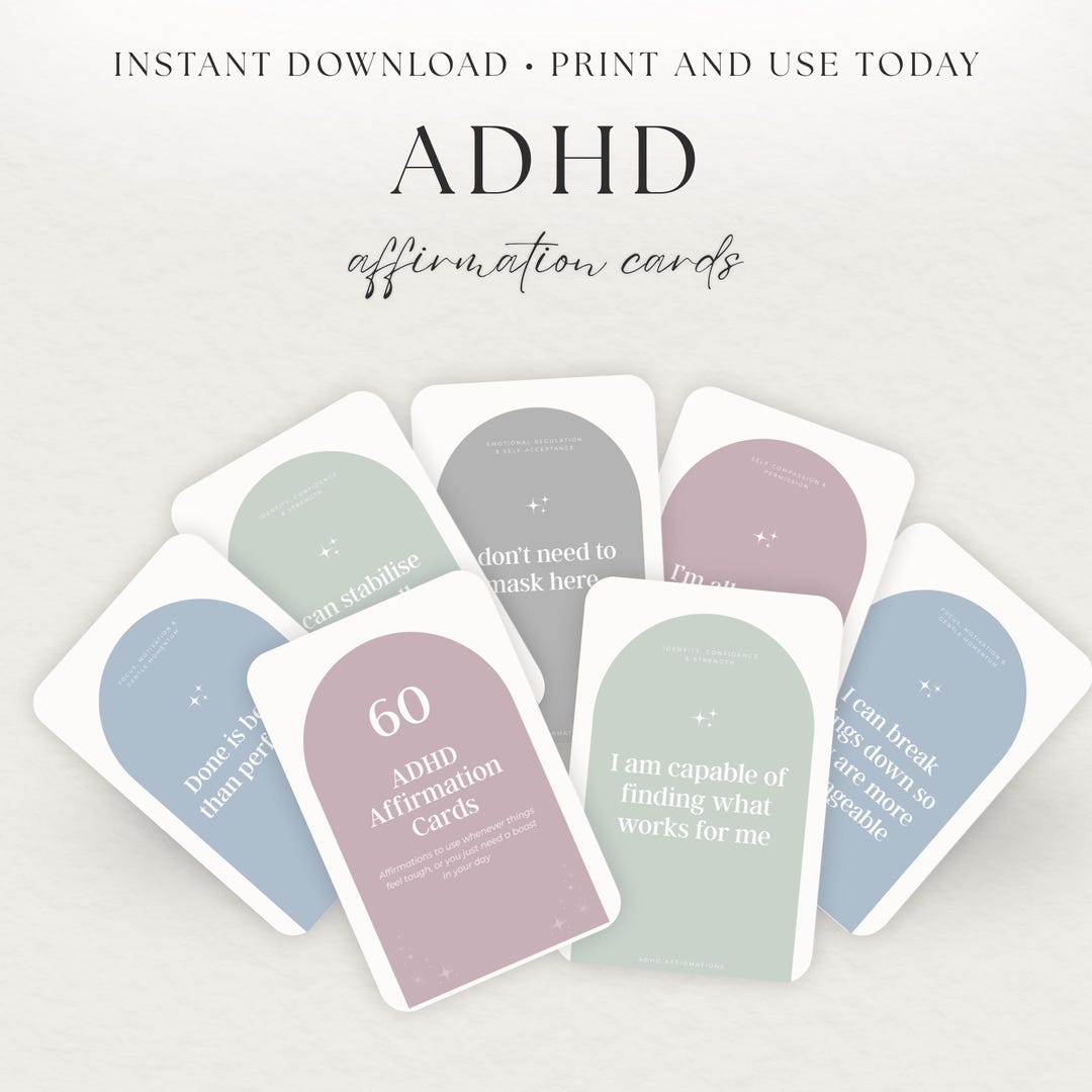 ADHD Affirmation Cards Printable | Instant Digital Download PDF for ...