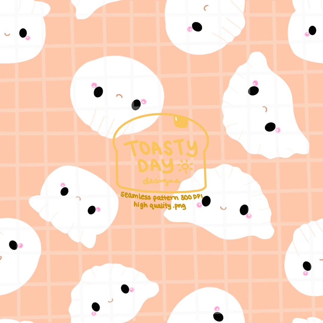 Cute Baby Pink Dumpling Seamless Pattern | Hand Drawn 300 DPI PNG ...