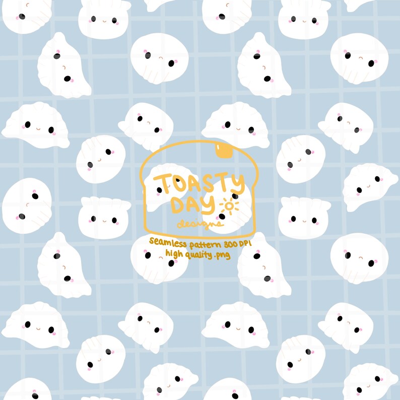 Cute Baby Blue Dumpling Seamless Pattern | Hand Drawn 300 DPI PNG ...