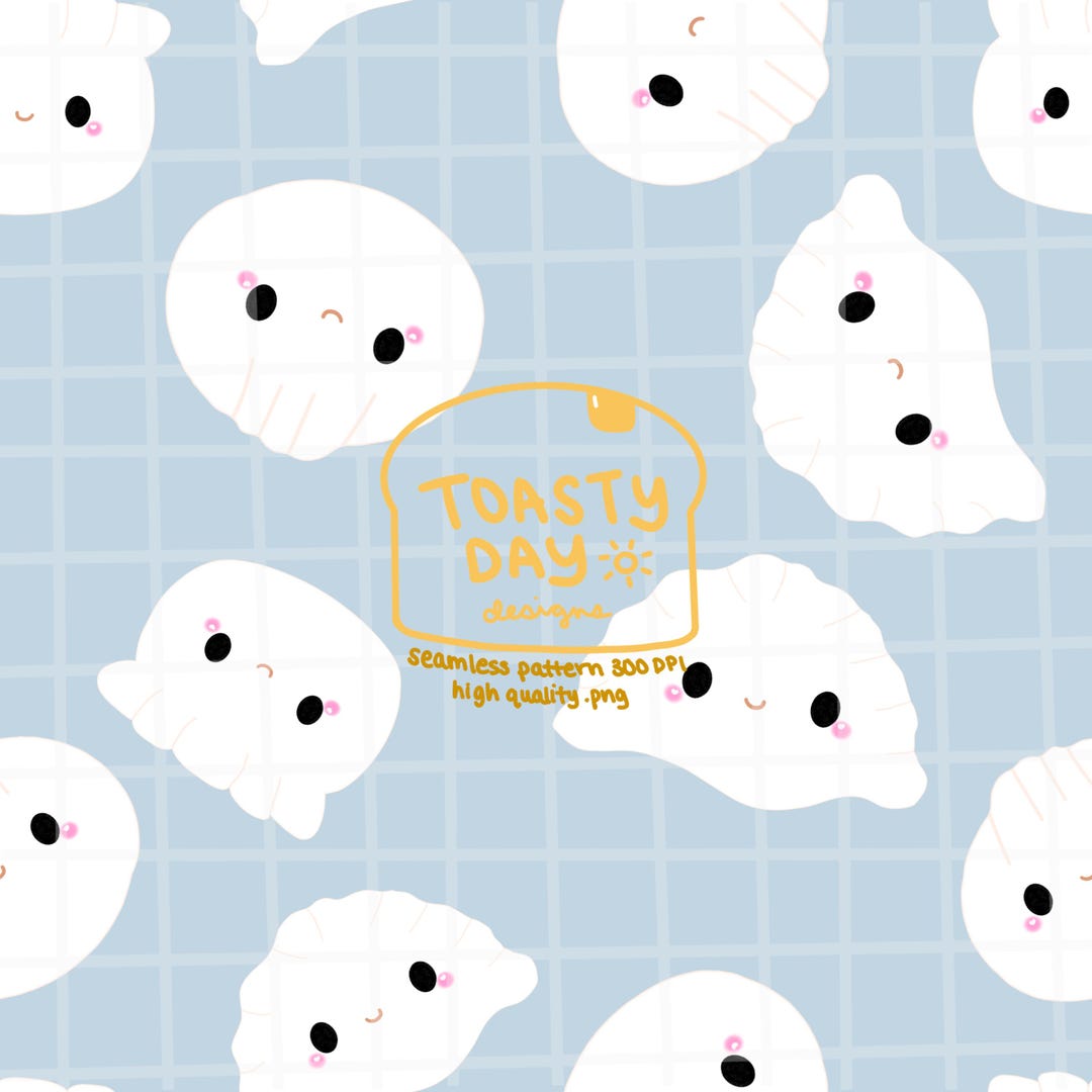 Cute Baby Blue Dumpling Seamless Pattern | Hand Drawn 300 DPI PNG ...