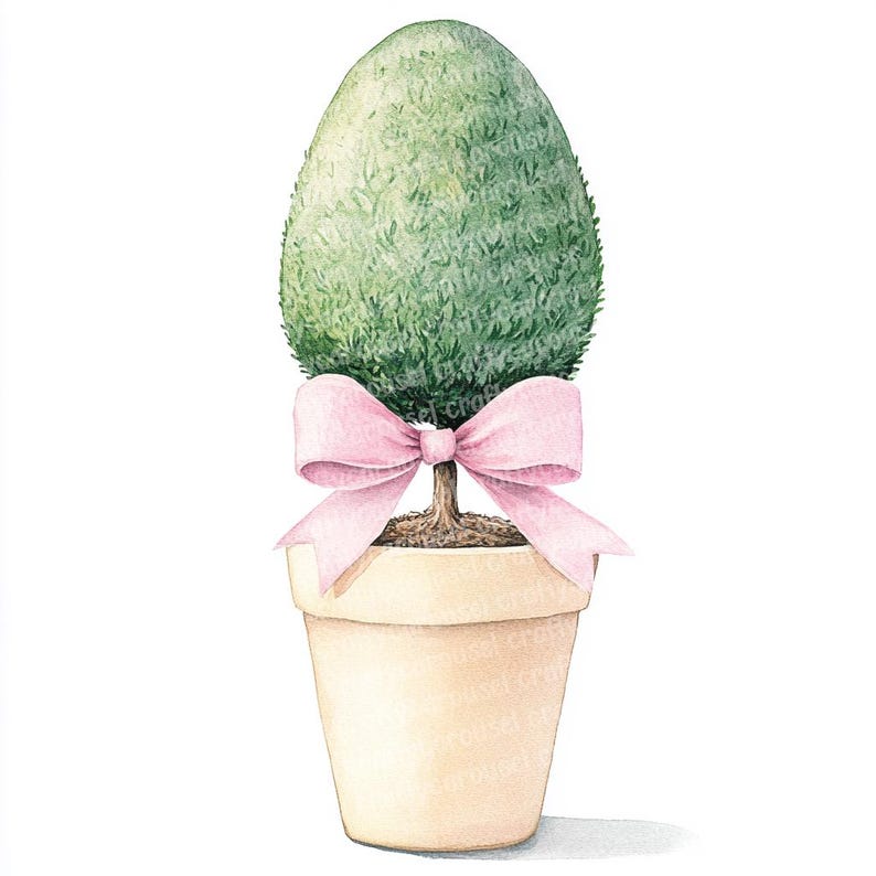 10 Easter Topiary Clipart, Watercolor Clipart, Bunny Topiary Clipart ...