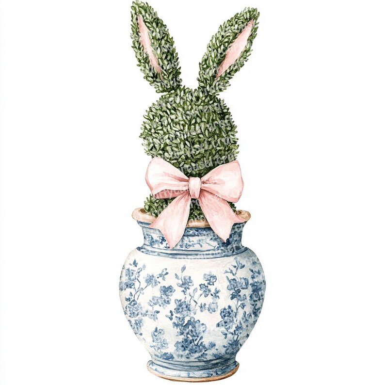 10 Easter Topiary Clipart, Watercolor Clipart, Bunny Topiary Clipart ...
