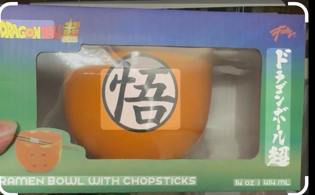 Dragon Ball Z Super Goku Kanji Ceramic Ramen Bowl W/ Wooden Chopsticks ...