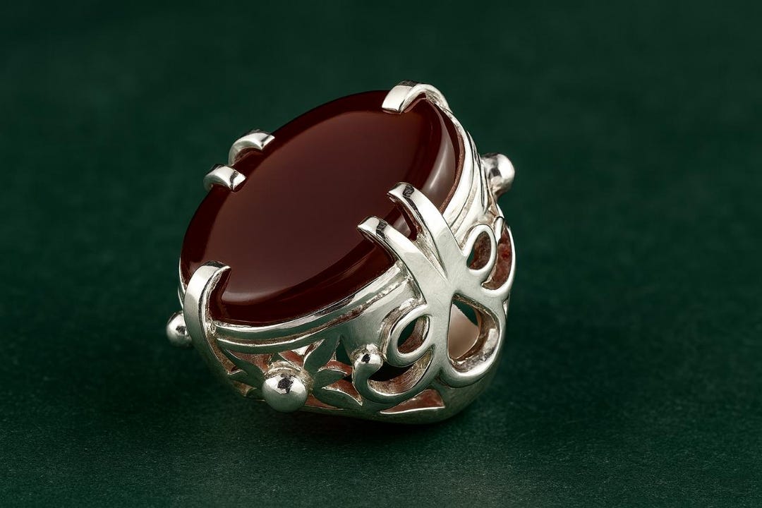 Yemeni Aqeeq Ring: Sterling Silver, Dark Red Carnelian, Handmade ...