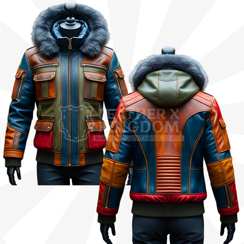 Bespoke Retro Cyberpunk Rugged Warrior Hooded Leather Jacket | Multi ...