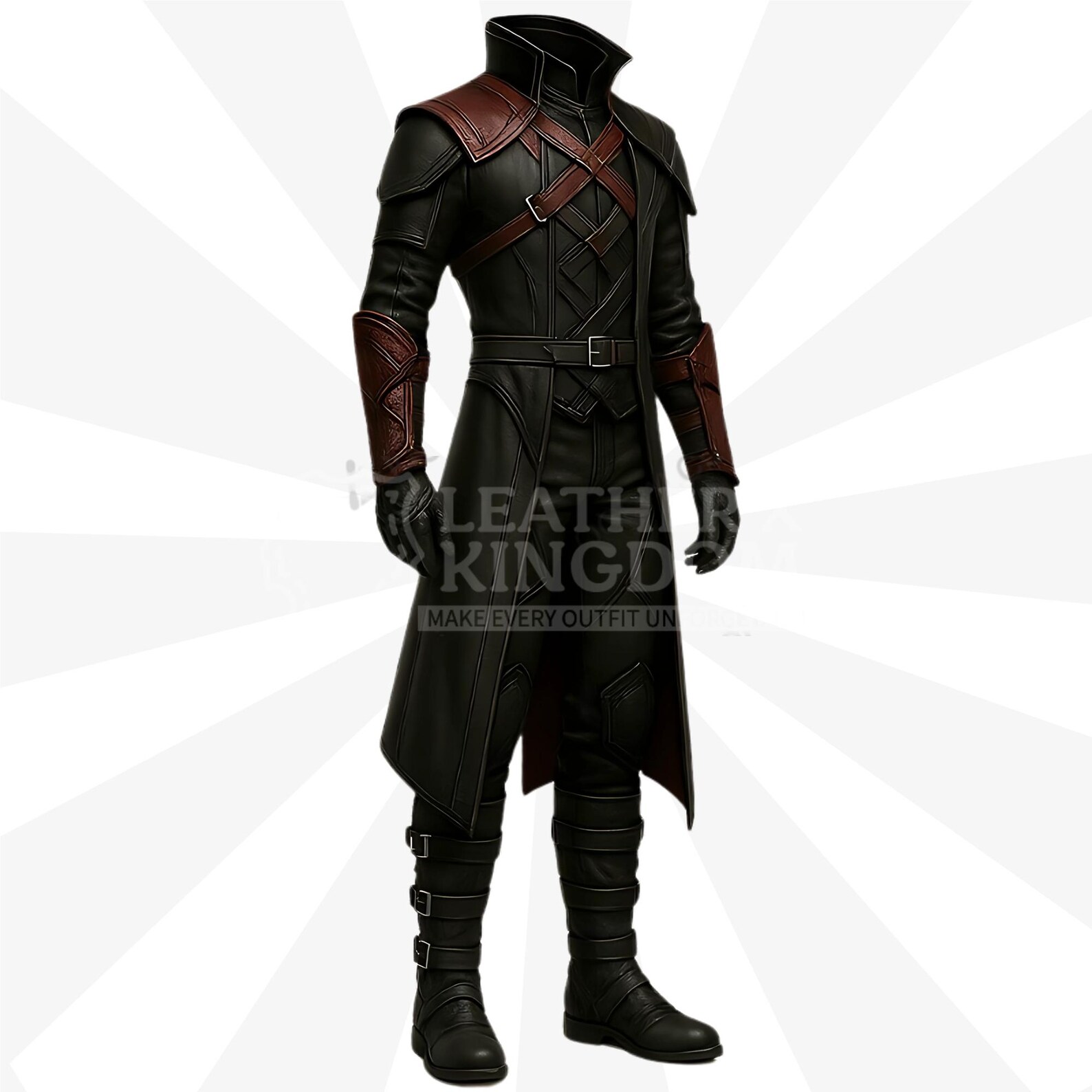 Dreadfang Elite Raider Black & Rust Gothic Leather Overcoat | Brutal ...